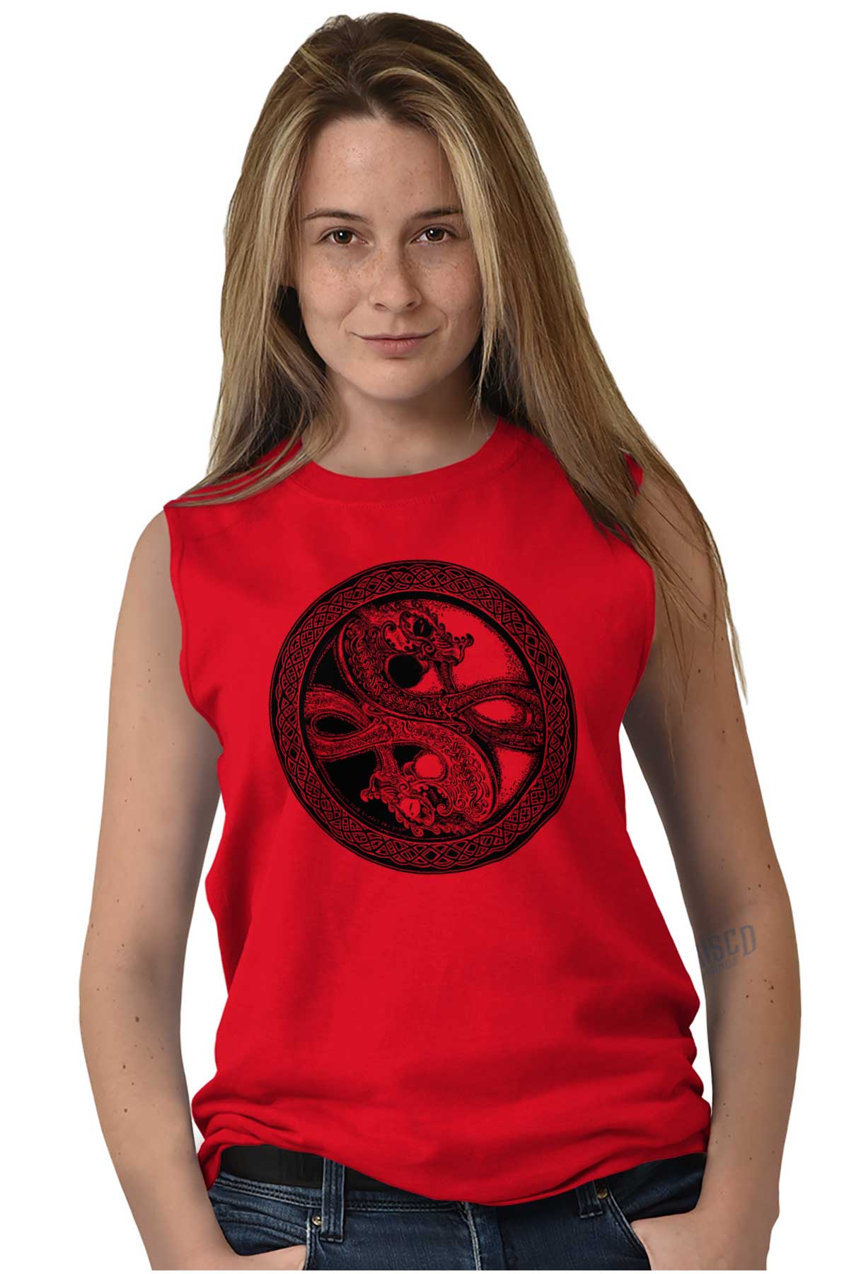 Dragon Yin Yang Japanese Chinese Spiritual Adult Sleeveless Crewneck T